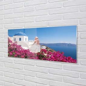 akrylový obraz Řecko květiny mořské stavby 120x60 cm