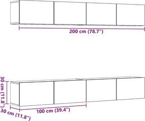 4dílná nástěnná TV skříňka ze starého dřeva 100 x 30 x 30 cm 3328945