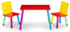 Barevný dětský dřevěný stůl s židlemi