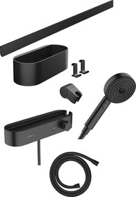Hansgrohe WallStoris, sada sprchové hlavice 105, 3 proudy, termostatu a koupelnových doplňků, černá matná, 24250670