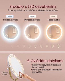 Toaletní stolek s nabíjecí stanicí a LED osvětlením Vasagle Virmo 100 cm bílý/zlatý