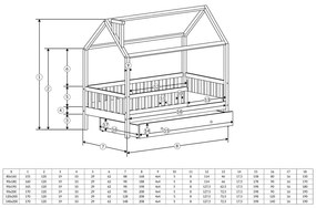 Domečková postel Alfie PLUS 5 s přistýlkou a snímatelnou zábranou - 90