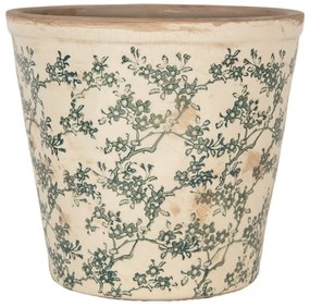 Keramický květináč se zeleným květinovým motivem Emerald Bloom L – 21x20 cm