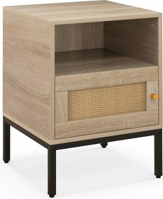 Costway Noční stolek ratanový s otevřenou policí a skříňkou – 40 × 40 × 57 cm