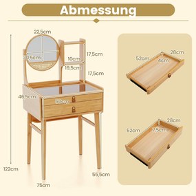Costway Malý toaletní stolek se zrcadlem 60 cm kompaktní s 2 zásuvkami otevřené