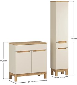 Koupelnová sestava Bali Casad s deskou a skříňkami 80 cm kašmírová/dub wotan