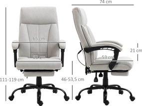 Kancelářská židle Vinsetto s masážní funkcí, ergonomická manažerská židle s výškově nastavitelnou opěrkou nohou, světle šedá pro kancelář a domácí ka…