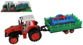 Traktor s vlekem s rotavátorem plast 52cm na setrvačník 2 barvy v blistru