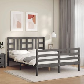 vidaXL Rám postele s čelem šedý Double masivní dřevo