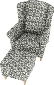 ušák, křeslo, s taburetem, látka patchwork N1, Tempo Kondela ASTRID