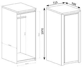 LIVINIO | šatní skříň L-2 | 72,5 cm | ribbeck/bílá lesk