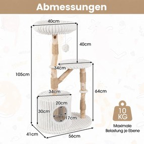 Costway Dřevěné škrabadlo pro kočky 105 cm s domečkem, béžové