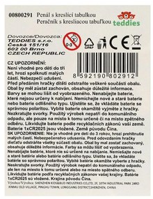 Teddies Penál/Pouzdro s magnetickou kreslící tabulkou plast na baterie 2 barvy v krabici 21x10,5x2,5cm