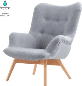 Křeslo ušák TOM | 81 cm | IMPREGNOVANÁ TKANINA | světle šedá + bukové nožičky