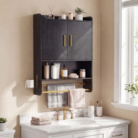 Costway Závěsná koupelnová skříňka 2 dveře police držák na – 55 x20 x80 cm
