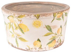 Béžový keramický obal na květináč s citróny Rebekka M – 16x9 cm