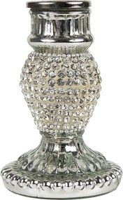 Stříbrný skleněný svícen s kamínky Rhinestone silver S - 10 cm