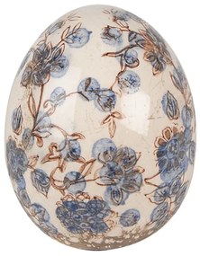 Dekorace keramické vajíčko s modro-hnědým květinovým vzorem M – 11x14 cm