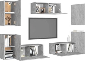 7dílný set TV skříněk betonově šedý dřevotříska 3079092