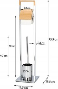 Držák na toaletní papír s WC štětkou SPRINGOS TB0003 chrom/bambus