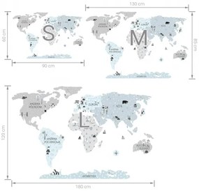 Pastelowe love Samolepka na zeď MAPA SVĚTA - EKO Barva: S