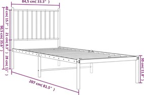 vidaXL Kovový rám postele s čelem 80 x 200 cm [350855] Barva: Bílá