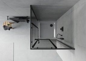 Mexen Rio, čtvercový sprchový kout 80(dveře)x80(dveře)x190 cm, 5mm šedé sklo, černý profil + bílá sprchová vanička SLIM, 860-080-080-70-40