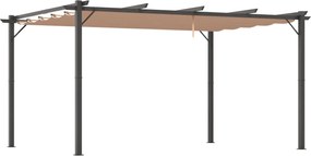 Outsunny Pergola s nastavitelnou plachtou 3 x 4 m, zahradní slunečník, hliníkový ochranný kryt na terasu, šedá+hnědá | Aosom