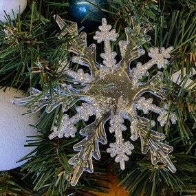 Vánoční ozdoba na stromeček sněhová vločka 15 cm, akryl, závěsná, bílá a čirá