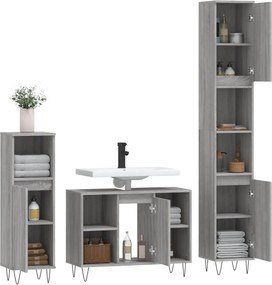 3dílný set koupelnového nábytku šedý sonoma kompozitní dřevo 3190305