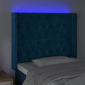 Čelo postele s LED tmavě modré 93 x 16 x 118/128 cm samet 3124424