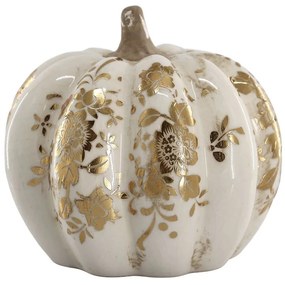 Krémová antik keramická dekorace dýně Melun gold M - Ø 14*12 cm