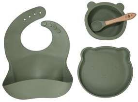 Moonbaby Dětská silikonová sada nádobí TEDDY zelená šalvěj 4 ks