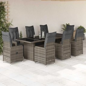 9dílný zahradní bistro set s poduškami šedý polyratan 3277295