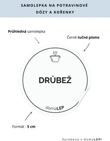Samolepka na kořenky DRŮBEŽ průhledná 5 cm tučné písmo