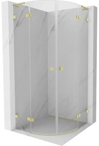 Mexen Lunar, L půlkruhový výklopný sprchový kout 70 x 70 cm, 8mm čiré sklo, zlatý matný profil, 833L-070L-070P-55-00
