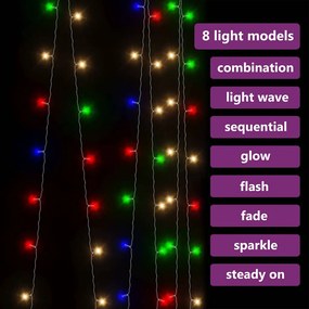 Světelný závěs 3x3 m 300 LED diod pestrobarevné světlo 8 funkcí 328932