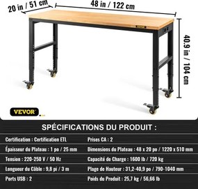 Pracovní stůl Nastavitelná výška, 122 cm ŠX 51 cm DX 104 cm