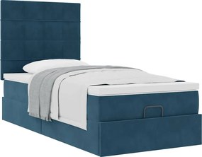 Osmanský rám postele s matracemi tmavě modrá 80x200cm samet 3313437