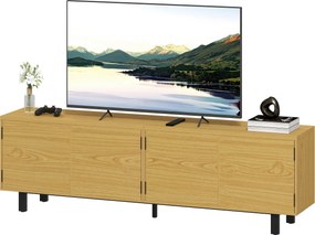 HOMCOM TV stolek 180 cm — dekor přírodního dřeva, pro TV až 208 cm, 4 dvířka s otevíráním na stisk