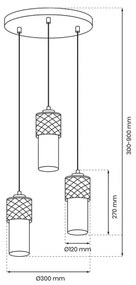 Lustr na lanku GLAM 3xE27/60W/230V