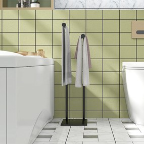 HOMCOM Dvouvrstvá volně stojící věšák na ručníky s 2 tyčemi a kovovým rámem v moderním L tvaru 35,5x20x78 cm Černá