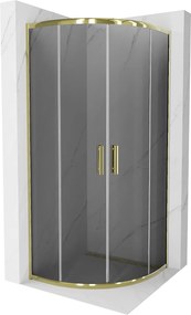 Mexen Rio, čtvrtkruhový sprchový kout 70(dveře)x70(dveře)x190 cm, 5mm šedé sklo, zlatý profil, 863-070-070-50-40