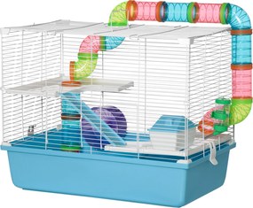 PawHut Klec pro Křečky a Hlodavce 3 Úrovně s Tunelovým Systémem, Lahvičkou na Vodu, Kolotočem, Domkem a Žebříky - rozměry 59L x 36W x 47H cm