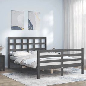 Rám postele s čelem šedý 140 x 200 cm masivní dřevo,  3193988