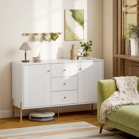 HOMCOM Moderní sideboard, nábytek do kávového koutku se 3 tichými zásuvkami, 2 nastavitelné police, 5 kovových nohou, bílé