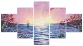 Obraz - Západ slunce nad vodou, aquarel (125x70 cm)