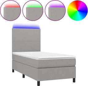 Box spring postel s matrací a LED světle šedá 100x200 cm textil 3134693