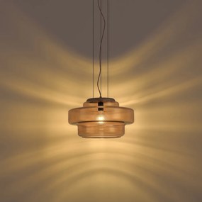 Retro závěsná lampa tmavý bronz s jantarovým sklem - Barb