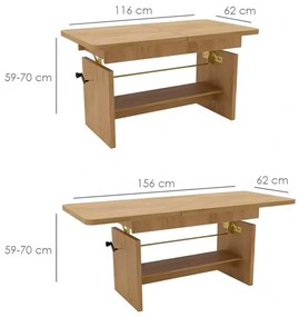 Konferenční stolek JANEK 2v1 | rozkládací 116-156 cm | kraft zlatý